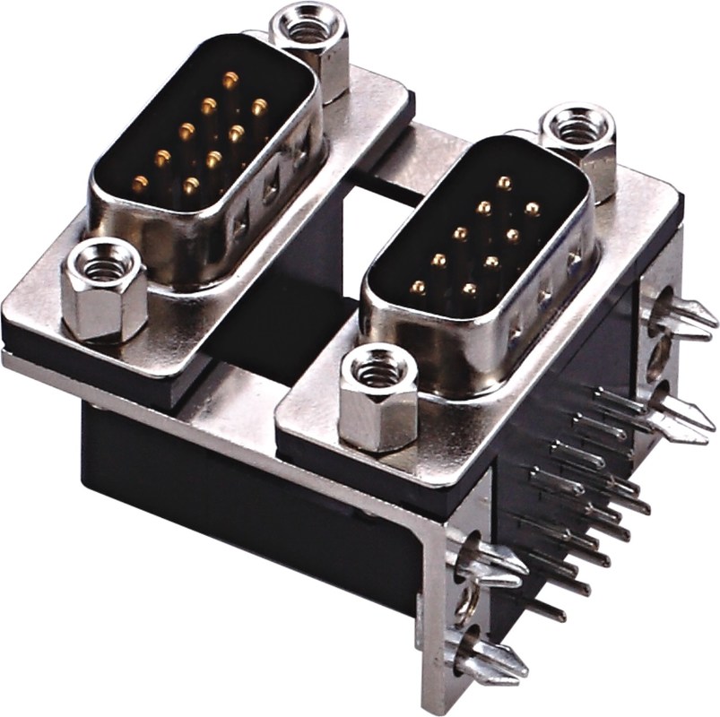Right Angle 9 Pin D Type Male Connector Dual Row D Shell Connector