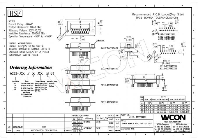 WCON DB9 Straight DIP 9P Female Connector , PBT Black Sel.5U" Au/Sn ...