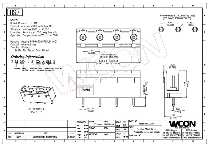 Straight PA66 7.50 Pluggable Terminal Blocks Connector Male Green Open ...