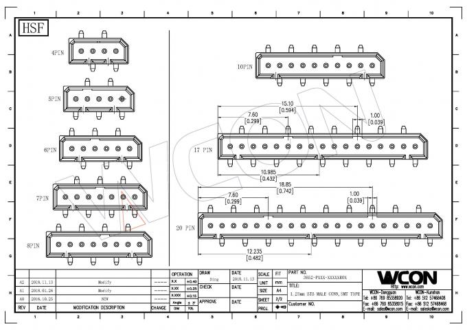SMT Single Row Board to Board Connector 1.25mm Male PA9T(UL94V-O) BLACK