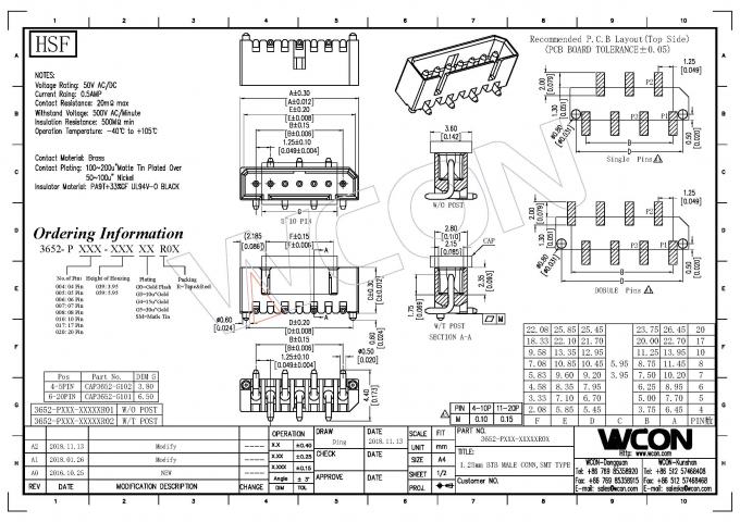 SMT Single Row Board to Board Connector 1.25mm Male PA9T(UL94V-O) BLACK