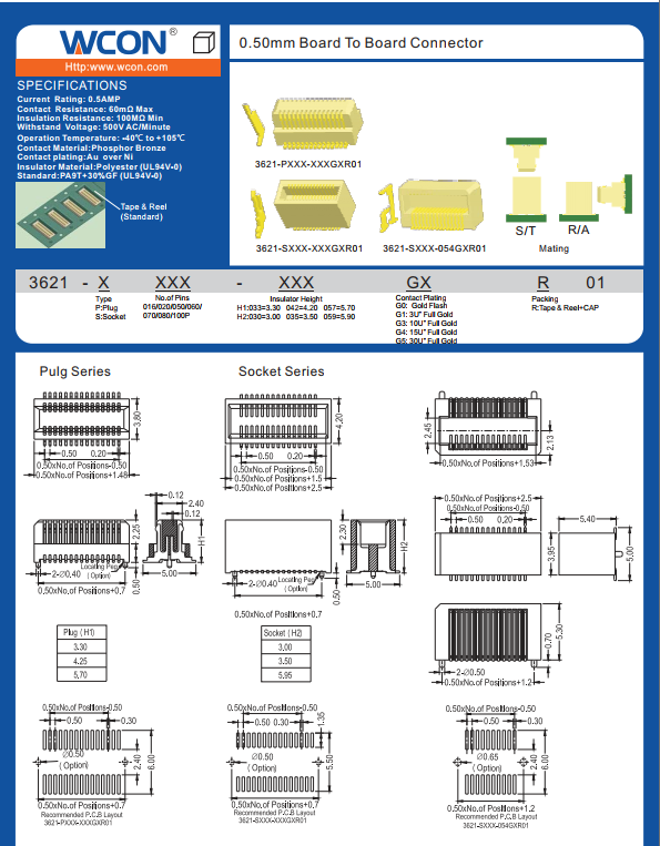 0.5mm Pcb Board To Board Connectors SMT AU Over NI Contact Plating