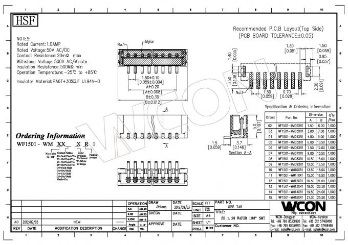 1.5mm 8 Pin 180°SMT Wire To Board Connector Circuit Board Connectors