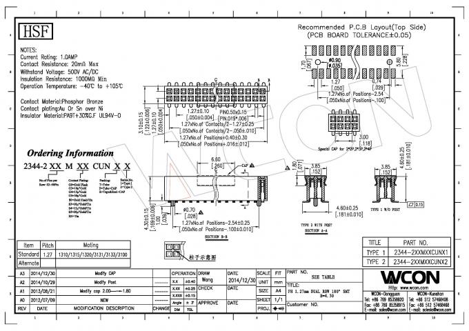 Dual Row Header Connector Female Pin Headers AU Over Ni Contact Plating