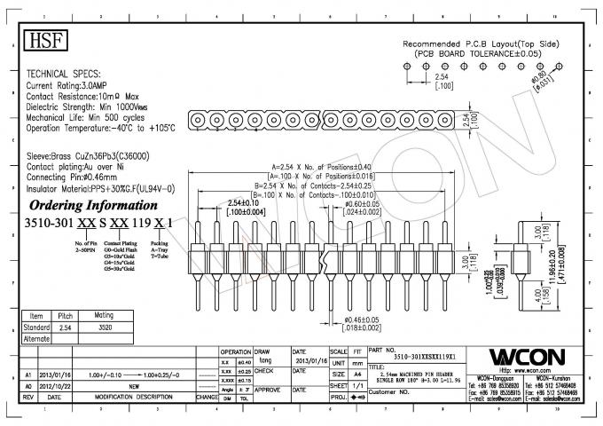 Straight type 8P WCON PCB 2.54mm Round Pin Connector With PPS plastic ...