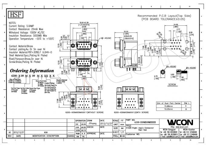 WCON D Shell Connector Right Angle 9 Pin D Type Male Connector Dual Row